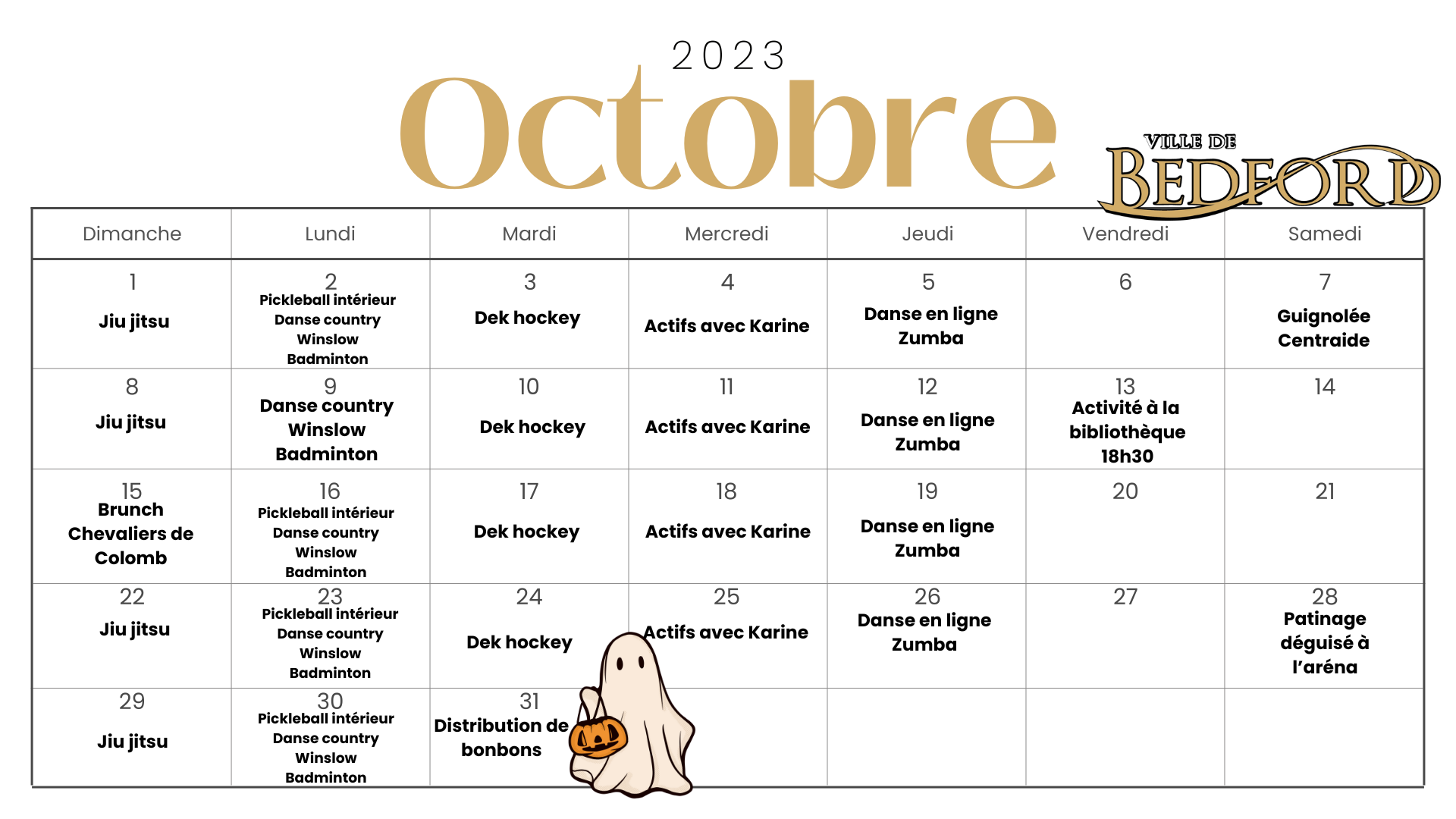 🤸‍♂️ Calendrier des activités pour le mois d'octobre – Ville de Bedford